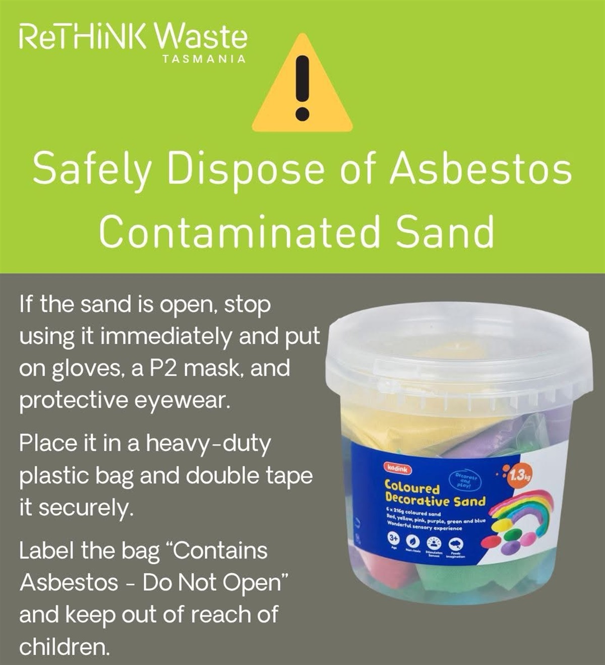 Safely Dispose of Asbestos-Contaminated Kinetic Sand Burnie City Council
